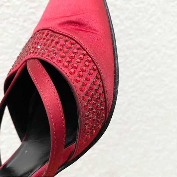 Escada | Shoes | Vintage Escada Red Satin Embellished Pointy Toe Sling ...